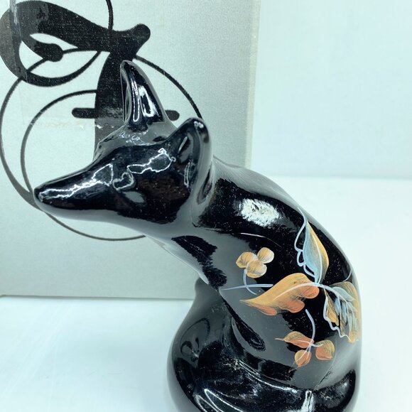 Art | Fenton Art Glass Handpainted Black Fox Figurine In Autumn Leaves ...